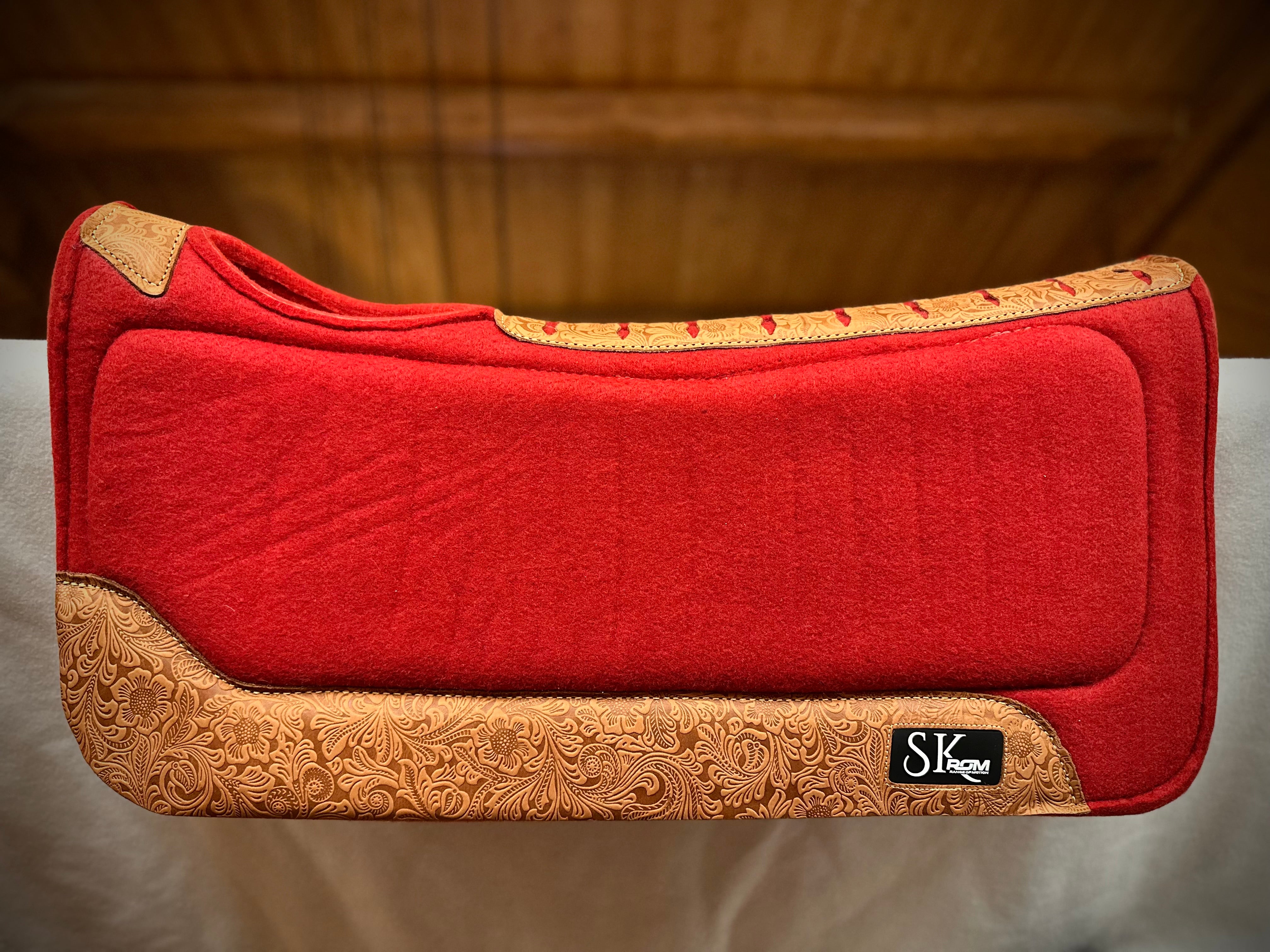 Red / Tooled Havana Leathers ROM Pad - CA – SK Equine Products
